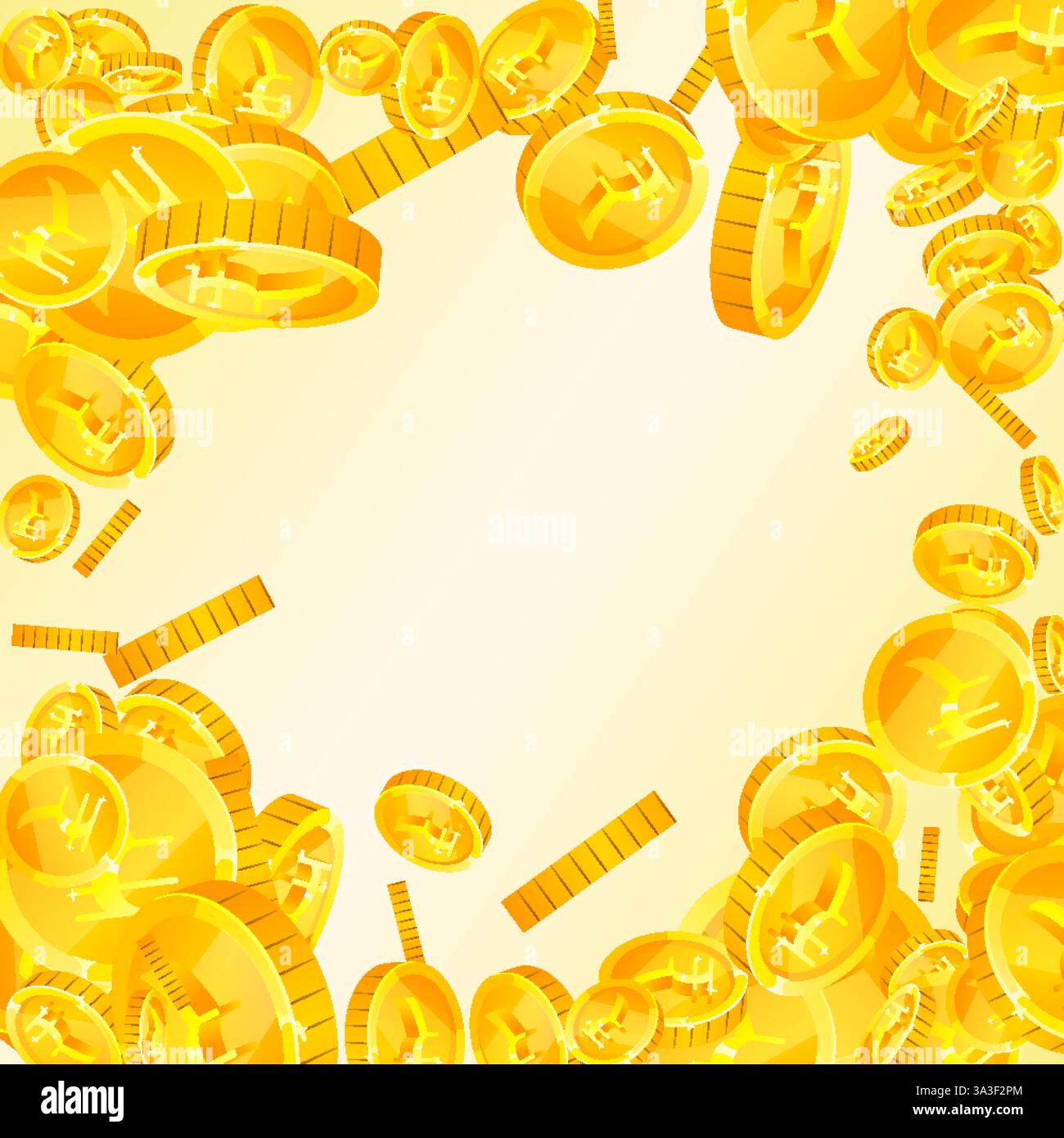 Indian rupee coins falling. Scattered gold INR coins. India money ...