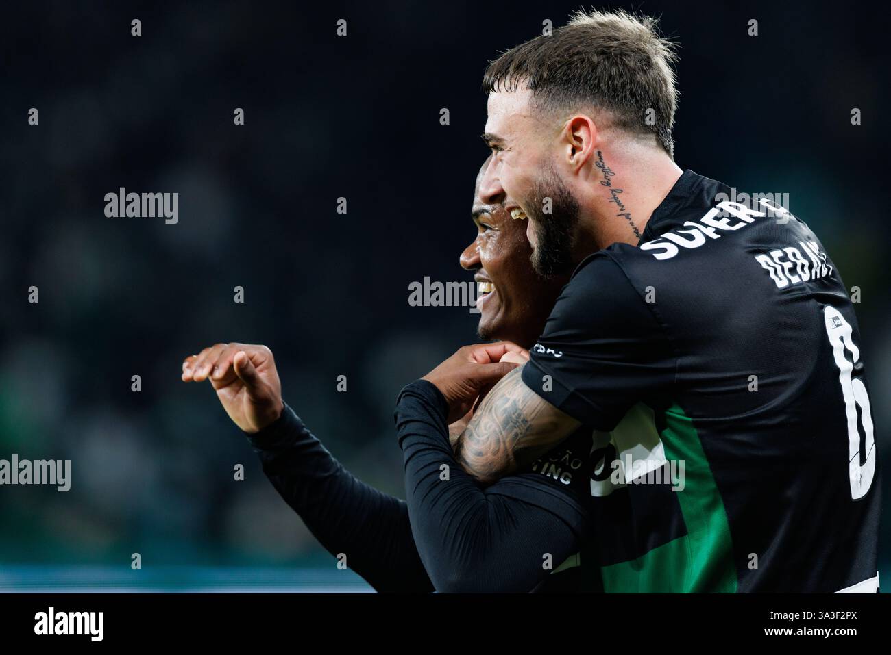 Lisbon, Portugal. 15th Mar 2025. Geny Catamo and Zeno Debast (Sporting ...