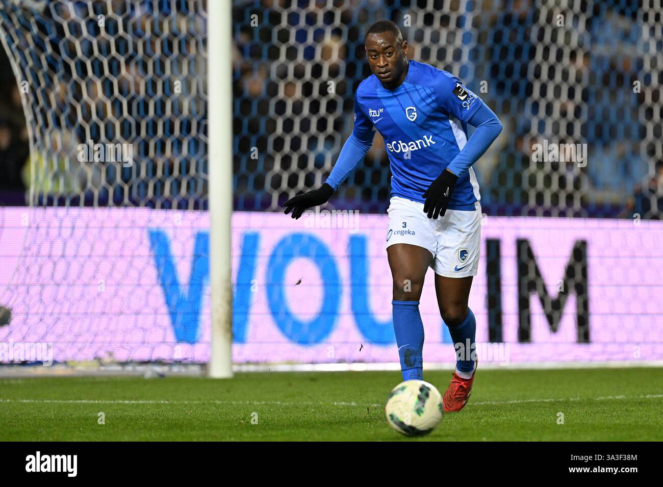 Genk, Belgium. 15th Mar, 2025. Mujaid Sadick (3) of Genk pictured ...