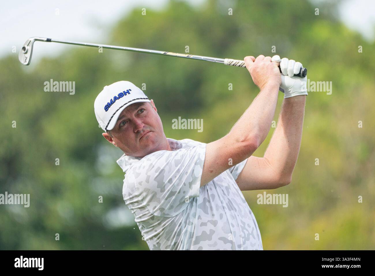 Jason Kokrak, of Smash GC, hits from the 17th tee during the second ...