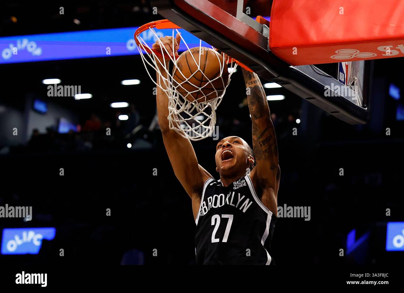 Brooklyn Nets forward Maxwell Lewis (27) dunks against the Boston ...