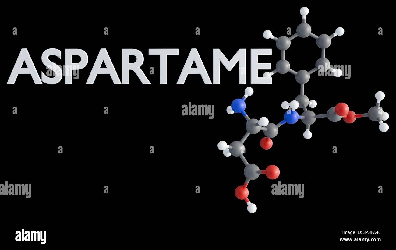 A 3d rendering of the chemical structure of aspartame molecule and the ...