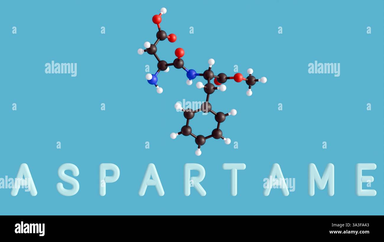 A 3d rendering of the chemical structure of aspartame molecule and the ...