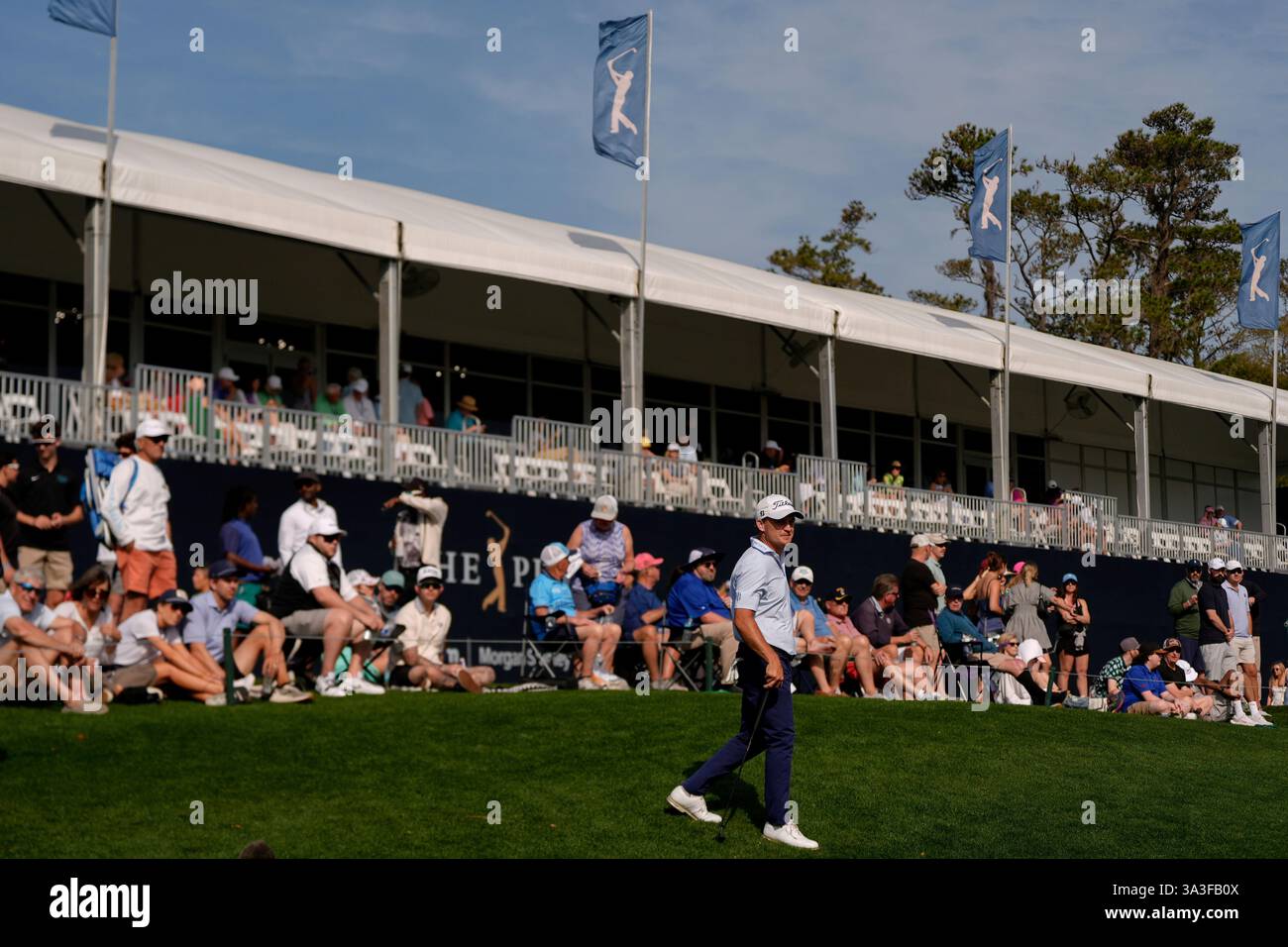 Bud Cauley looks over the 18th green during the third round of The ...