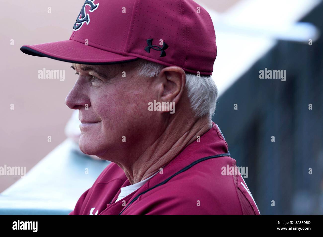 Head coach Paul Mainieri of the South Carolina Gamecocks in the dugout ...