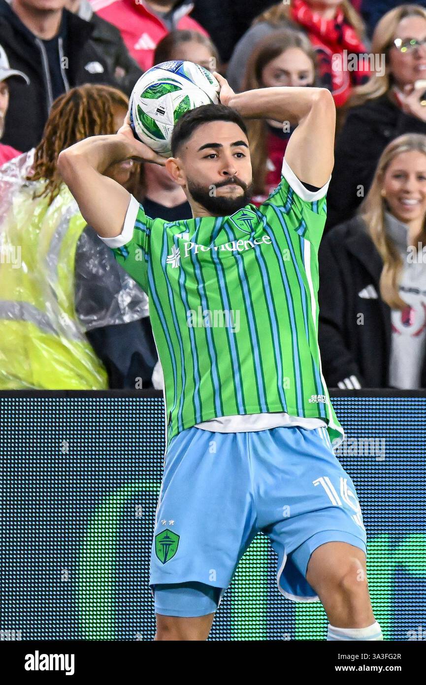 ST. LOUIS, MO - MARCH 15: Alex Roldan (16) of Seattle Sounders throws ...