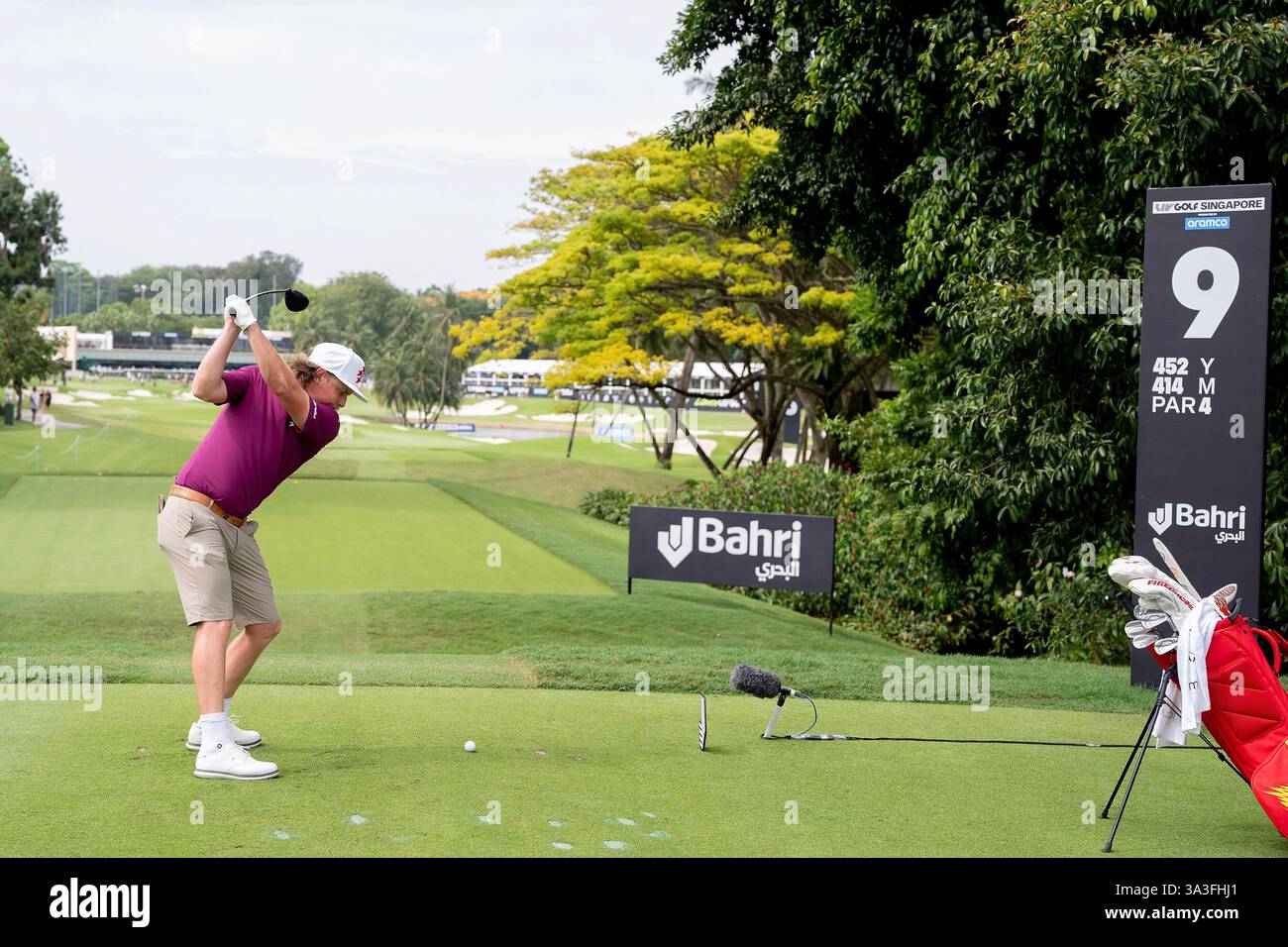 Captain Cameron Smith of Ripper GC hits his shot from the ninth tee ...