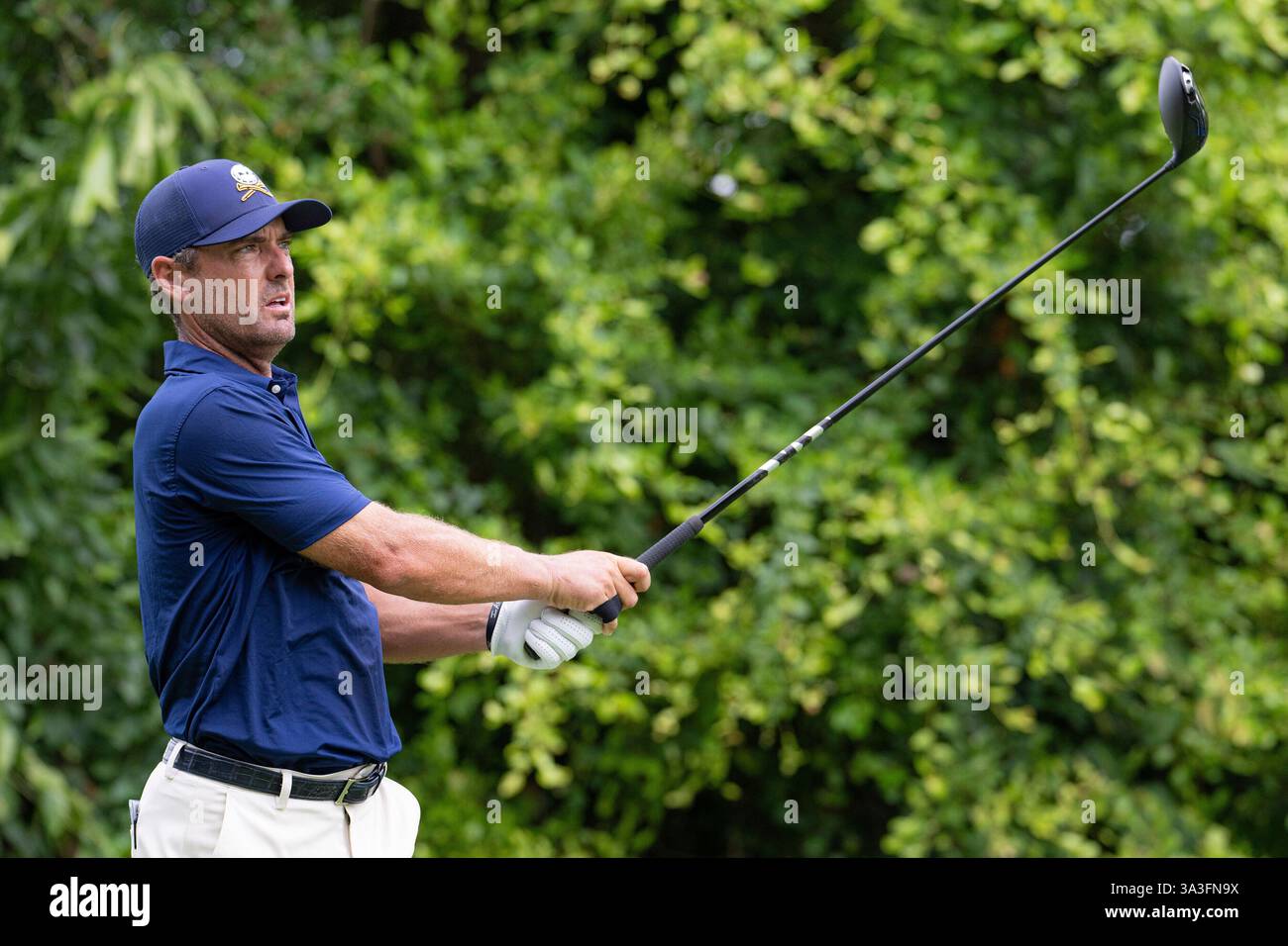 Charles Howell III of Crushers GC hits his shot from the third tee ...