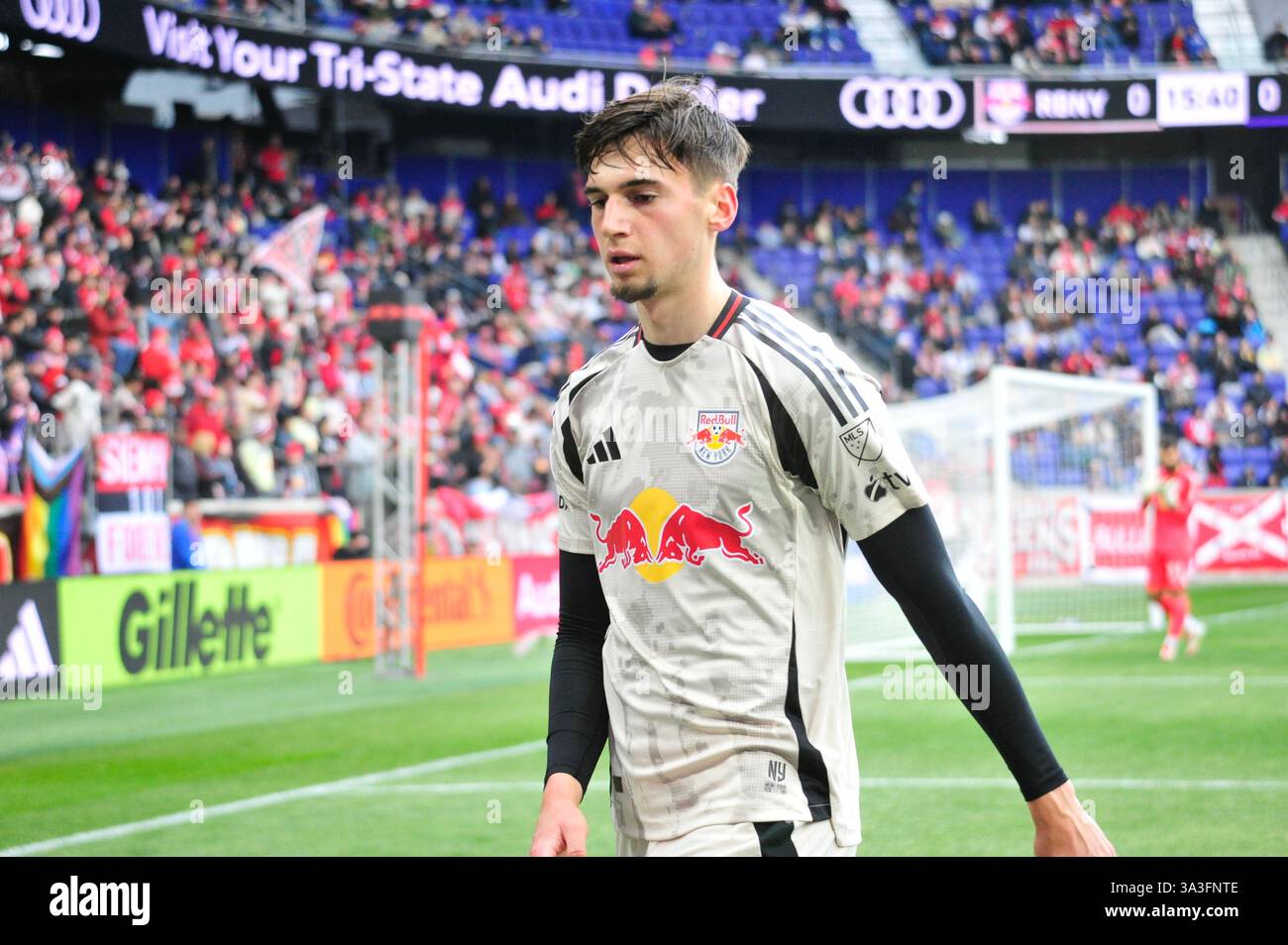 Harrison, USA. 15th Mar, 2025. New York defender Noah Eile (3) during a ...