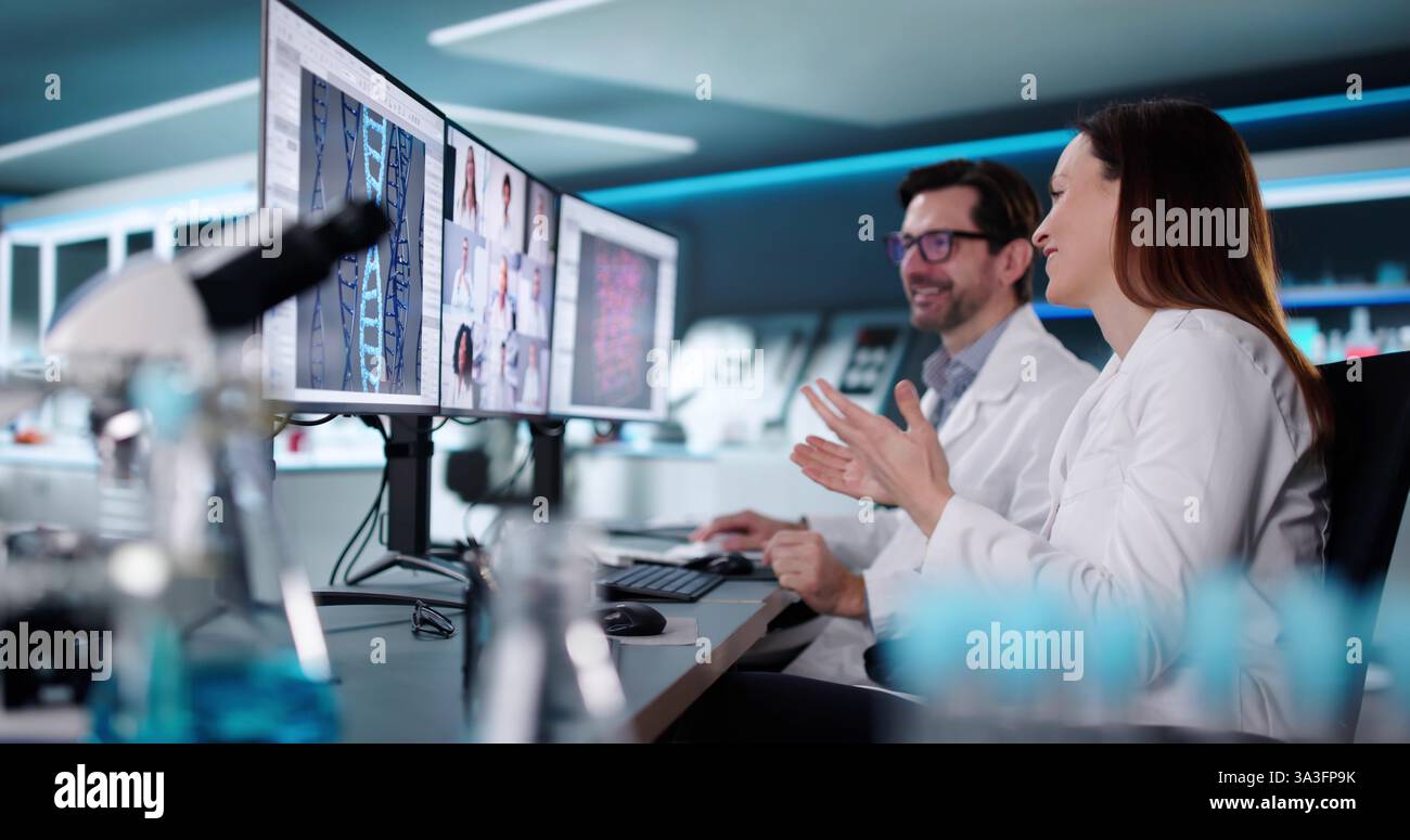 Doctors use video conference to discuss lab results in webinar Stock ...