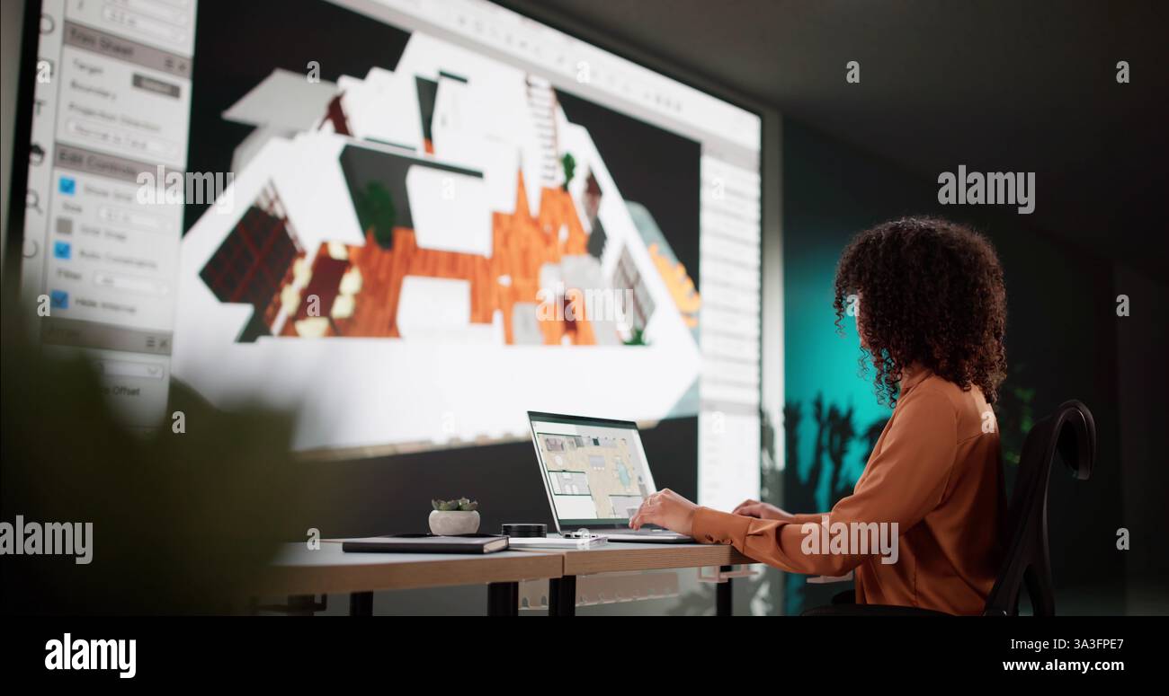 Architect Using 3D Software Analyzing House Floor Plan For Renovation ...