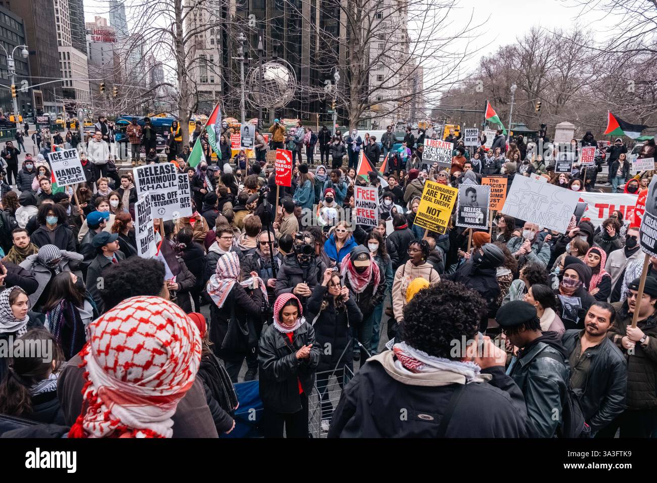 New York, USA. 15th Mar, 2025. Protesters with placards gather at ...
