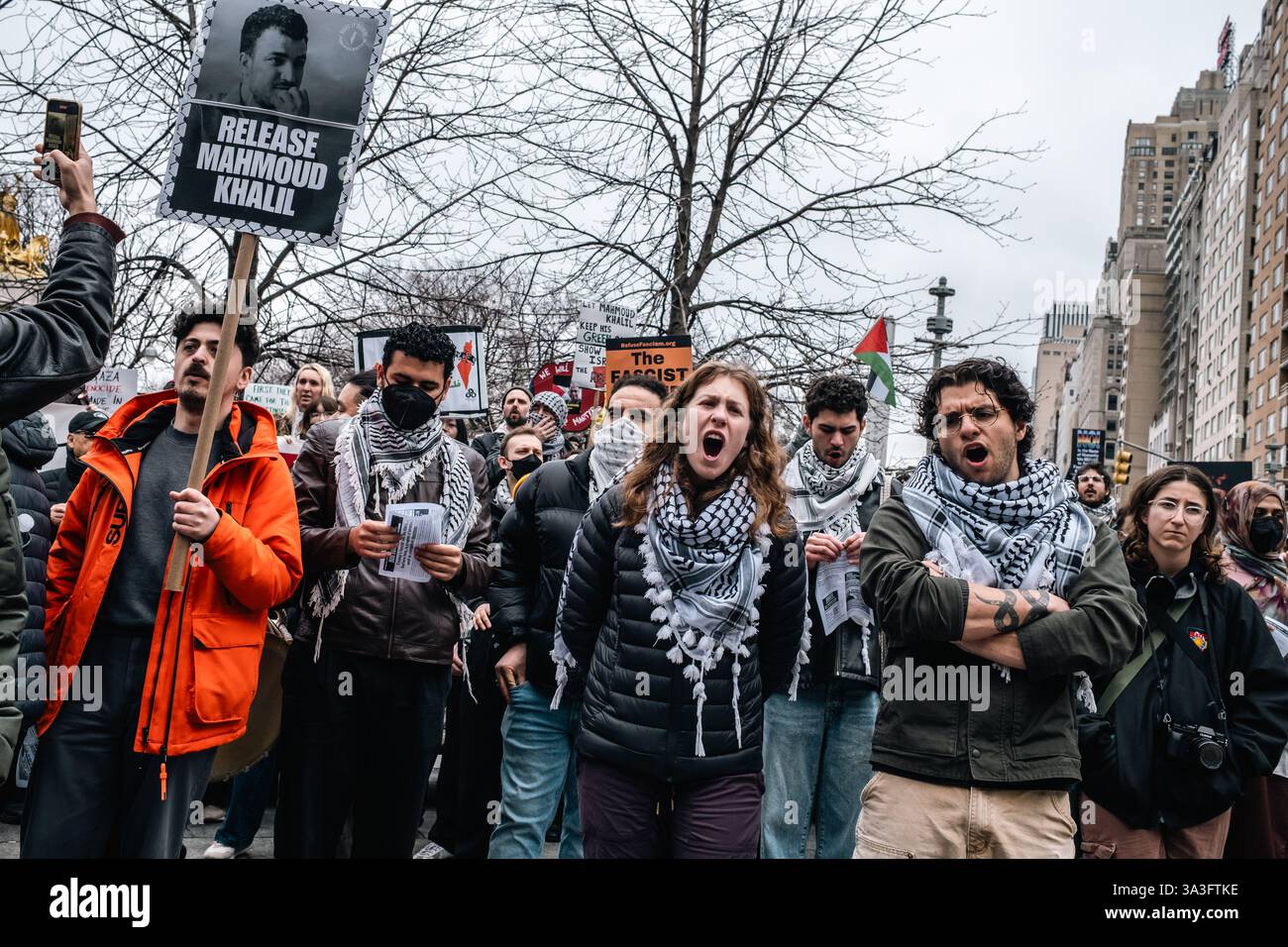 New York, USA. 15th Mar, 2025. Protesters take part during the ...
