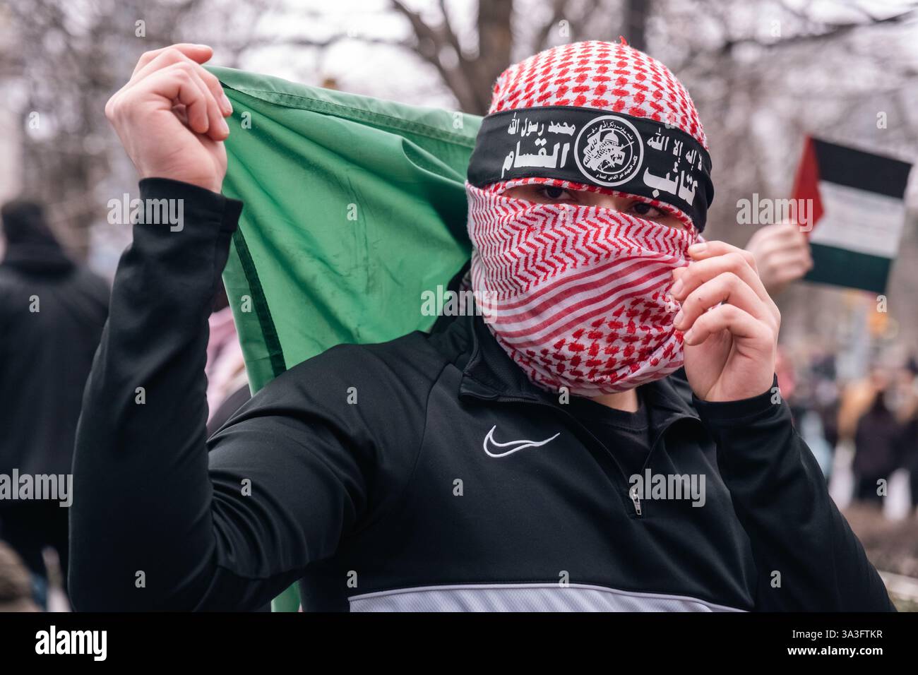 New York Usa 15th Mar 2025 A Protester Wearing A Hamas Headband