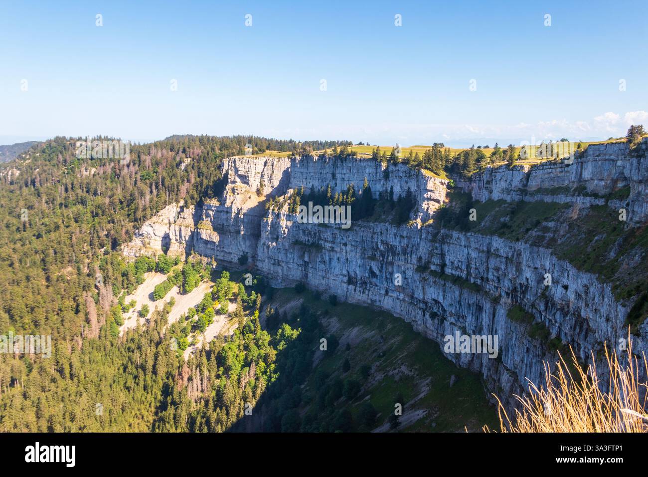 View of Creux Du Van, the amphitheater shaped rock formation, which is ...
