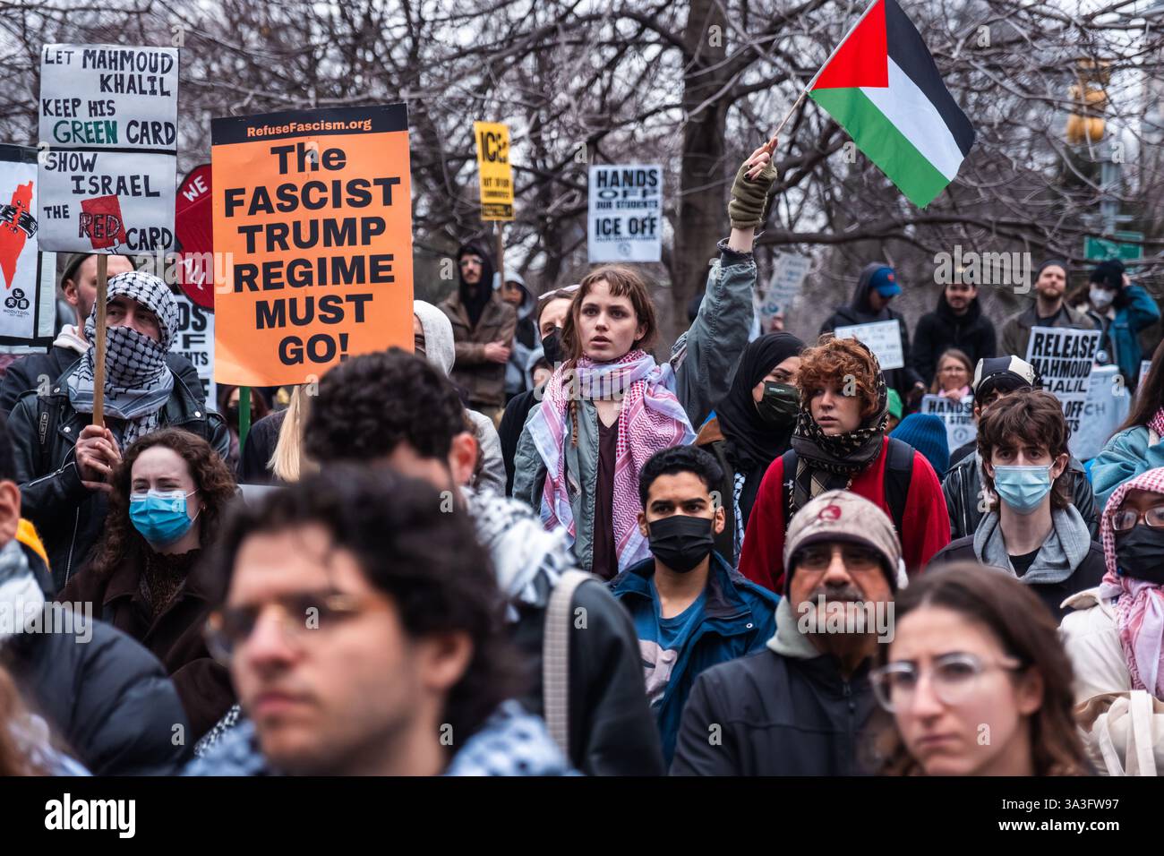 A protester waves a Palestinian flag during the demonstration ...