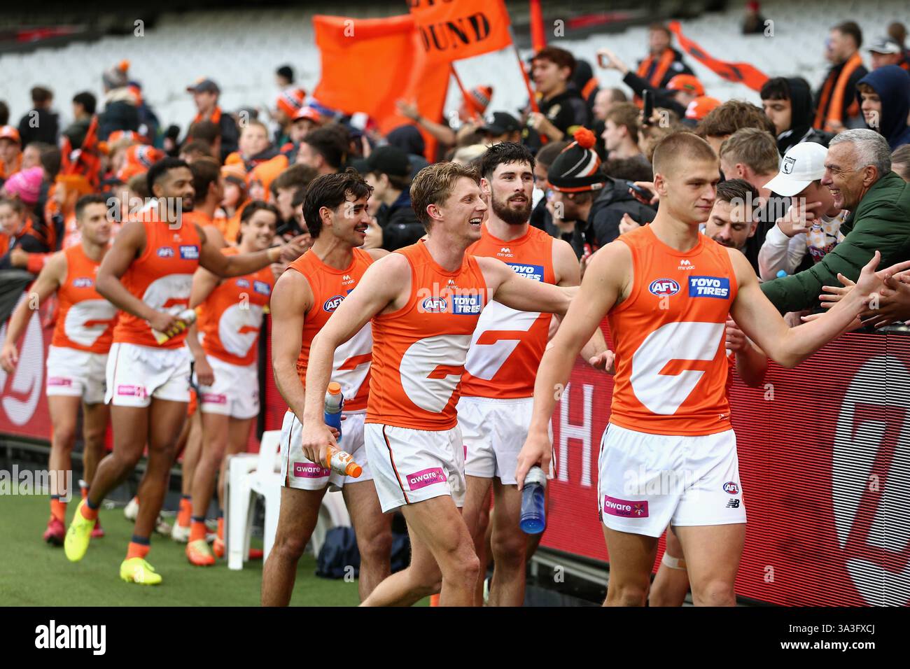 Melbourne, Australia. 16th Mar, 2025. GWS Giants players thank fans ...