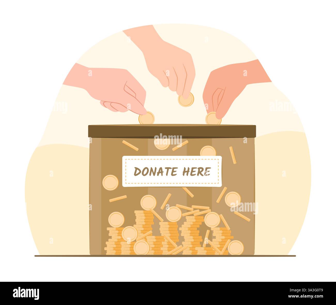 Human Hands Donate Money Coins into Donation Box for Charity Donation Concept Illustration Clip ...