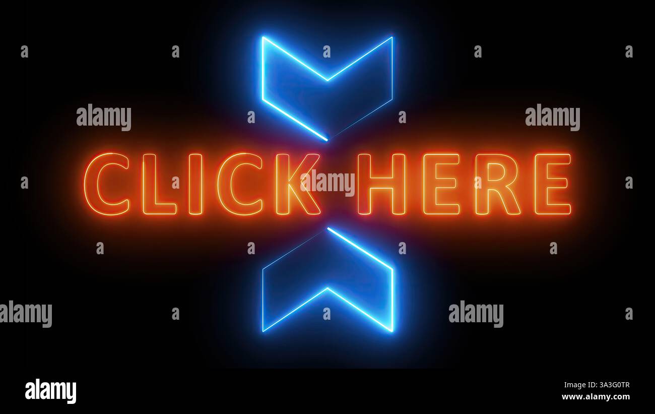 Click here neon text. Computer generated 3d render Stock Photo - Alamy