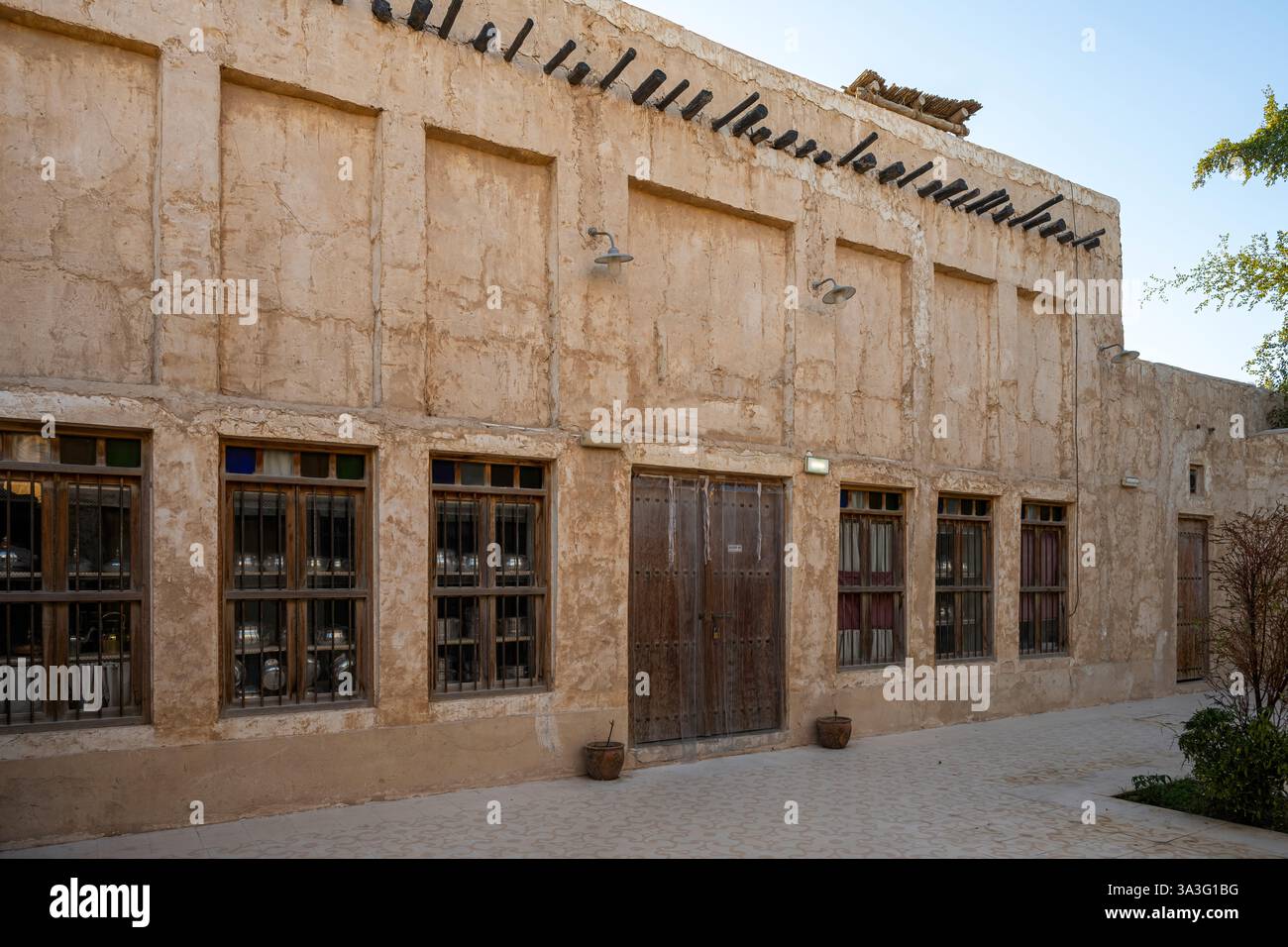 Old buildings architecture in the Wakrah souq. Traditional Market in ...