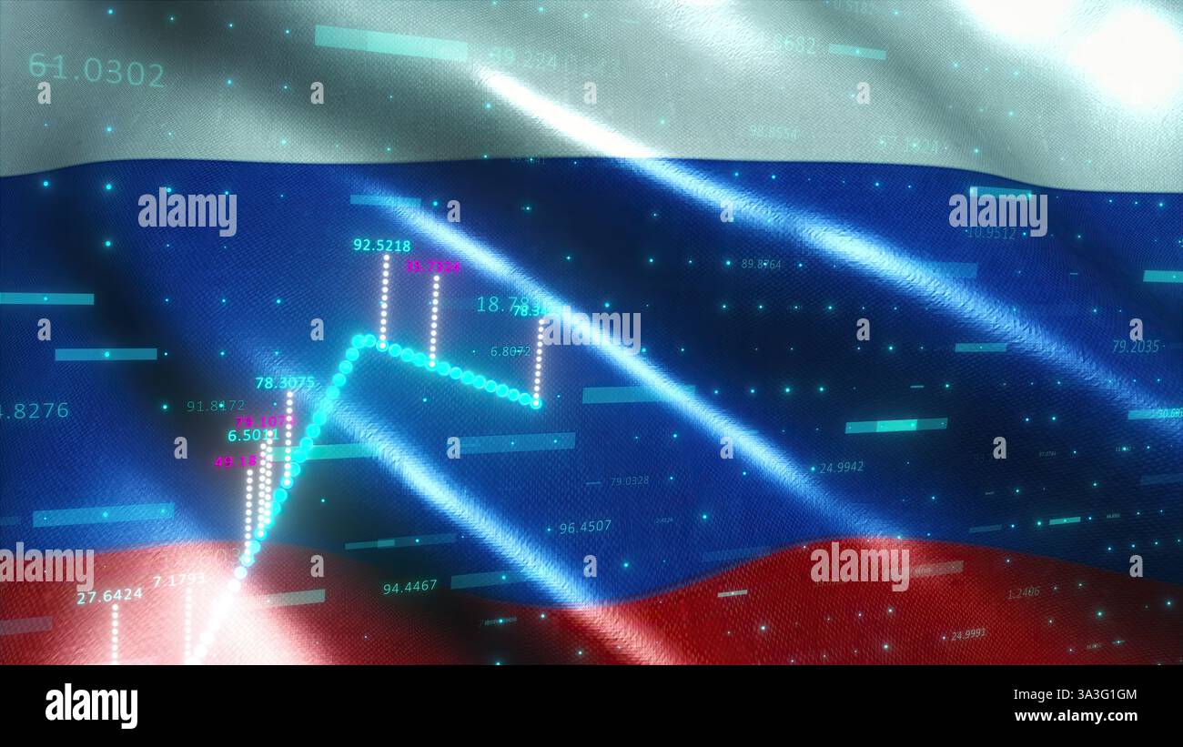 stock market chart with RUSSIAN flag. Computer generated 3d render ...
