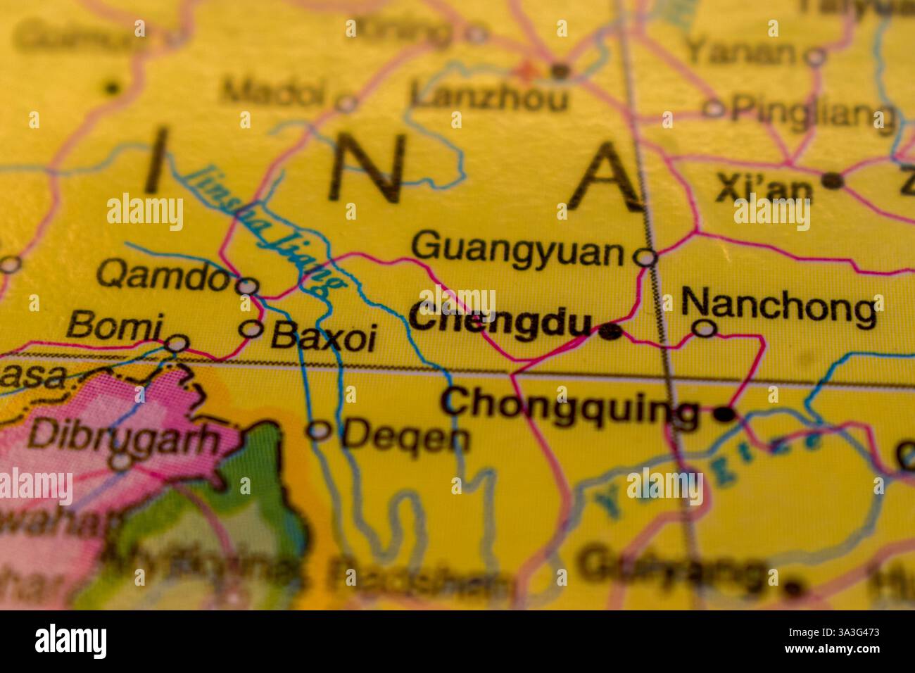 Chengdu On The World Map Colorful Geo Political Worl Map Stock Photo ...
