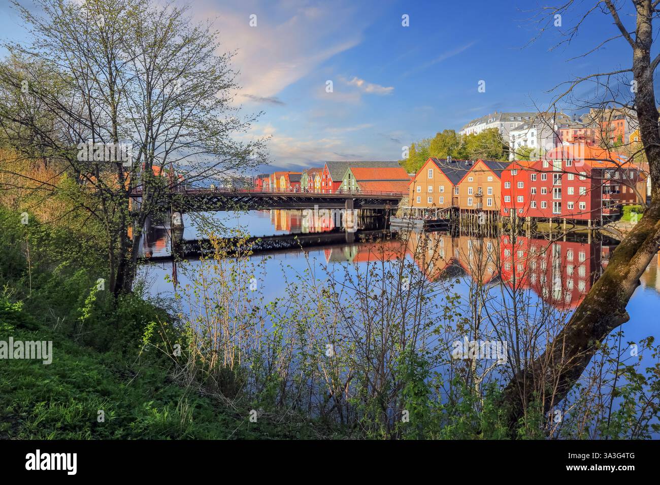 Spring in Trondheim, view of the river Nidelva and The Old bridge ( Den ...
