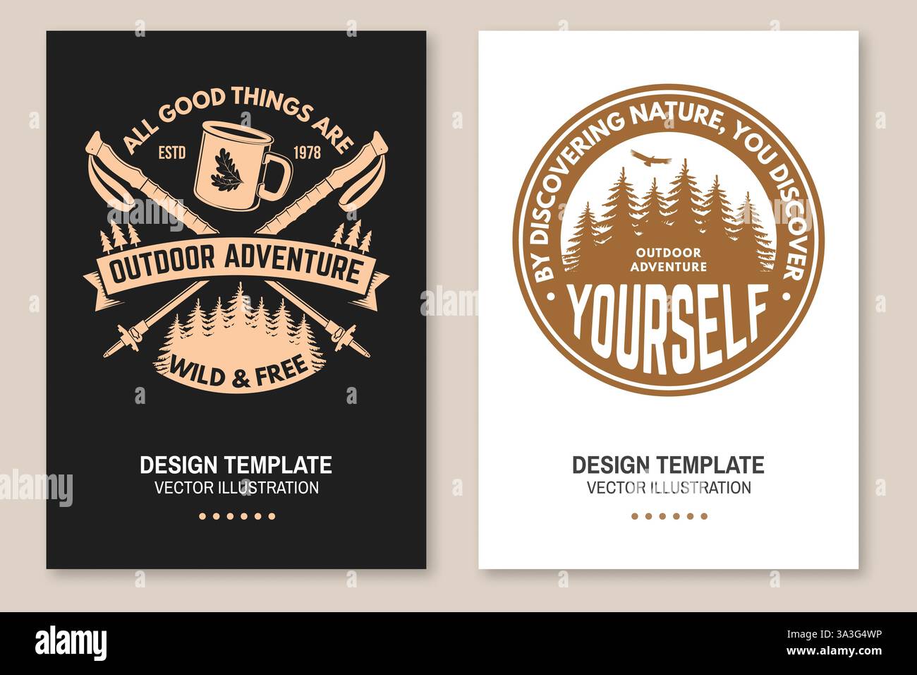 Set of hiking poster design with inspirational adventure quotes. Flyer ...