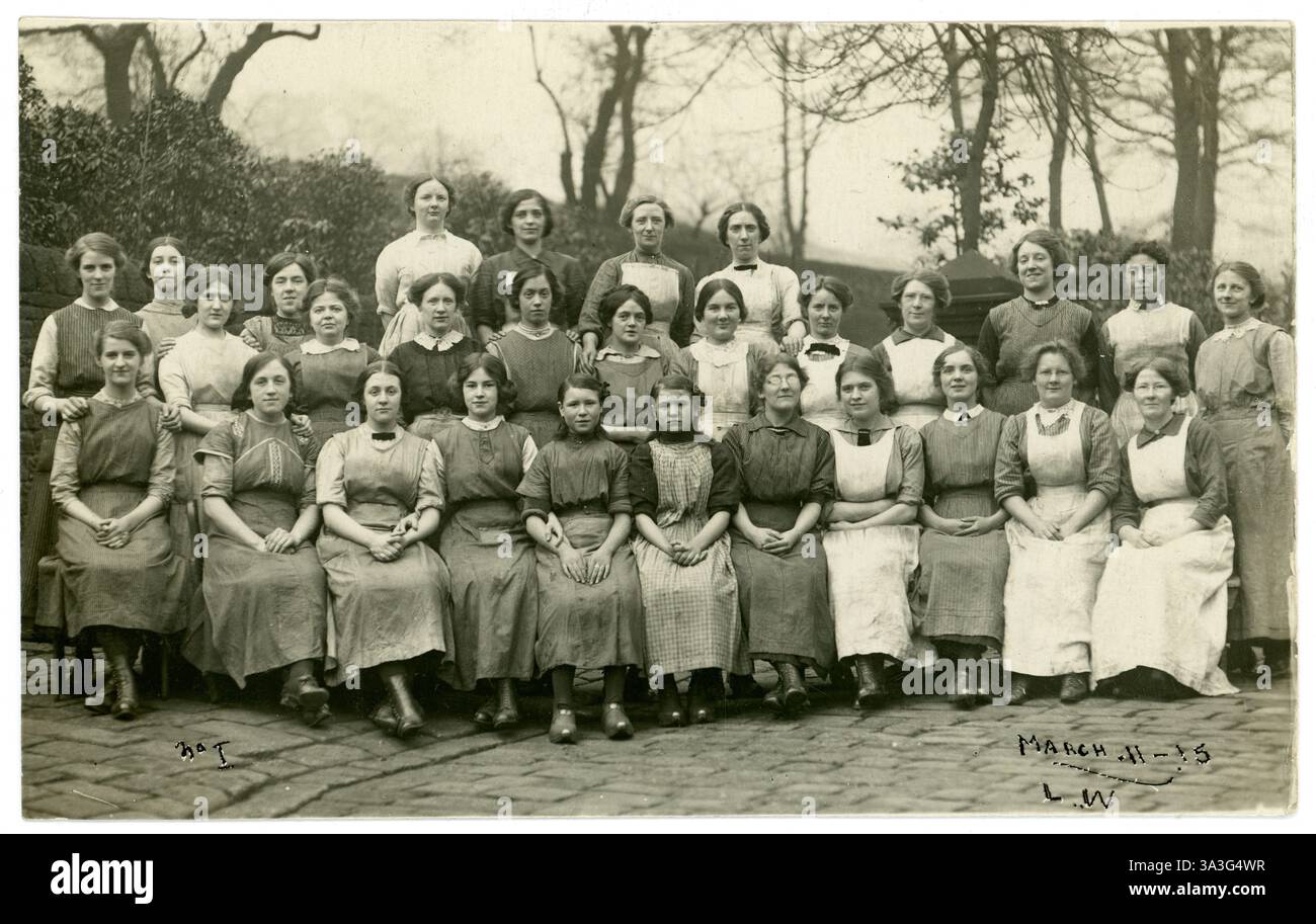 Original WW1 era postcard of large group of mill girls, female mill ...
