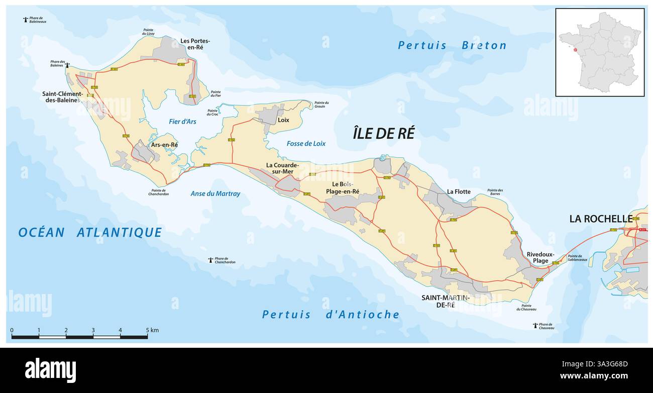 Map of the French Atlantic island of Ile de Re Stock Photo - Alamy