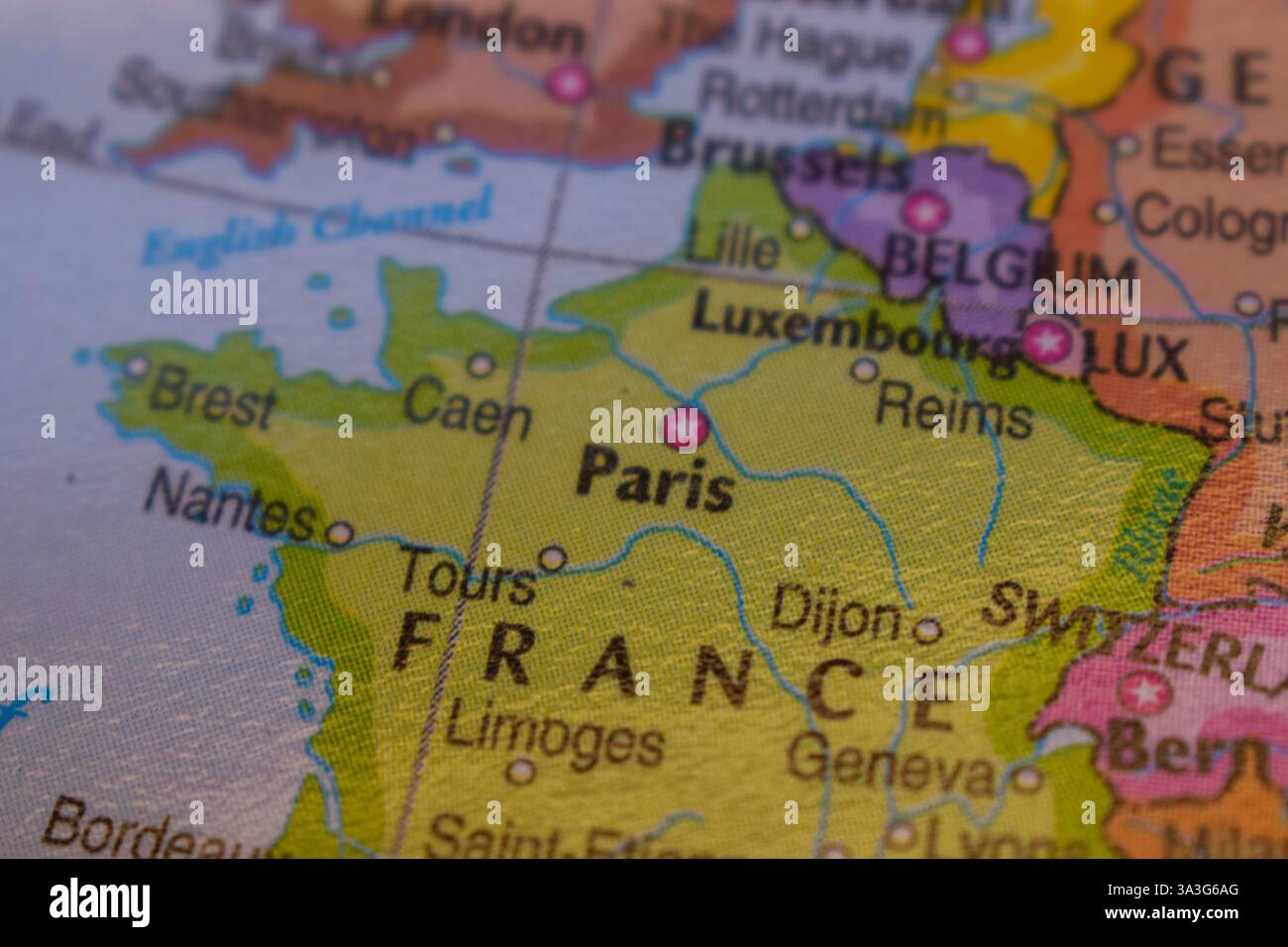 Paris On The World Map Colorful Geo Political Worl Map Stock Photo - Alamy