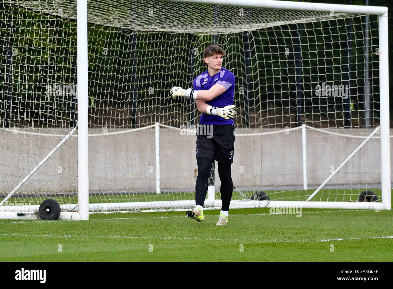 Landore, Swansea, Wales. 15 March 2025. Goalkeeper Sam Seager of ...