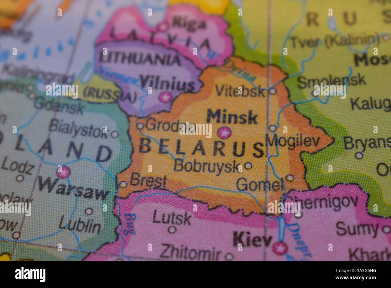 Minsk On The World Map Colorful Geo Political Worl Map Stock Photo - Alamy