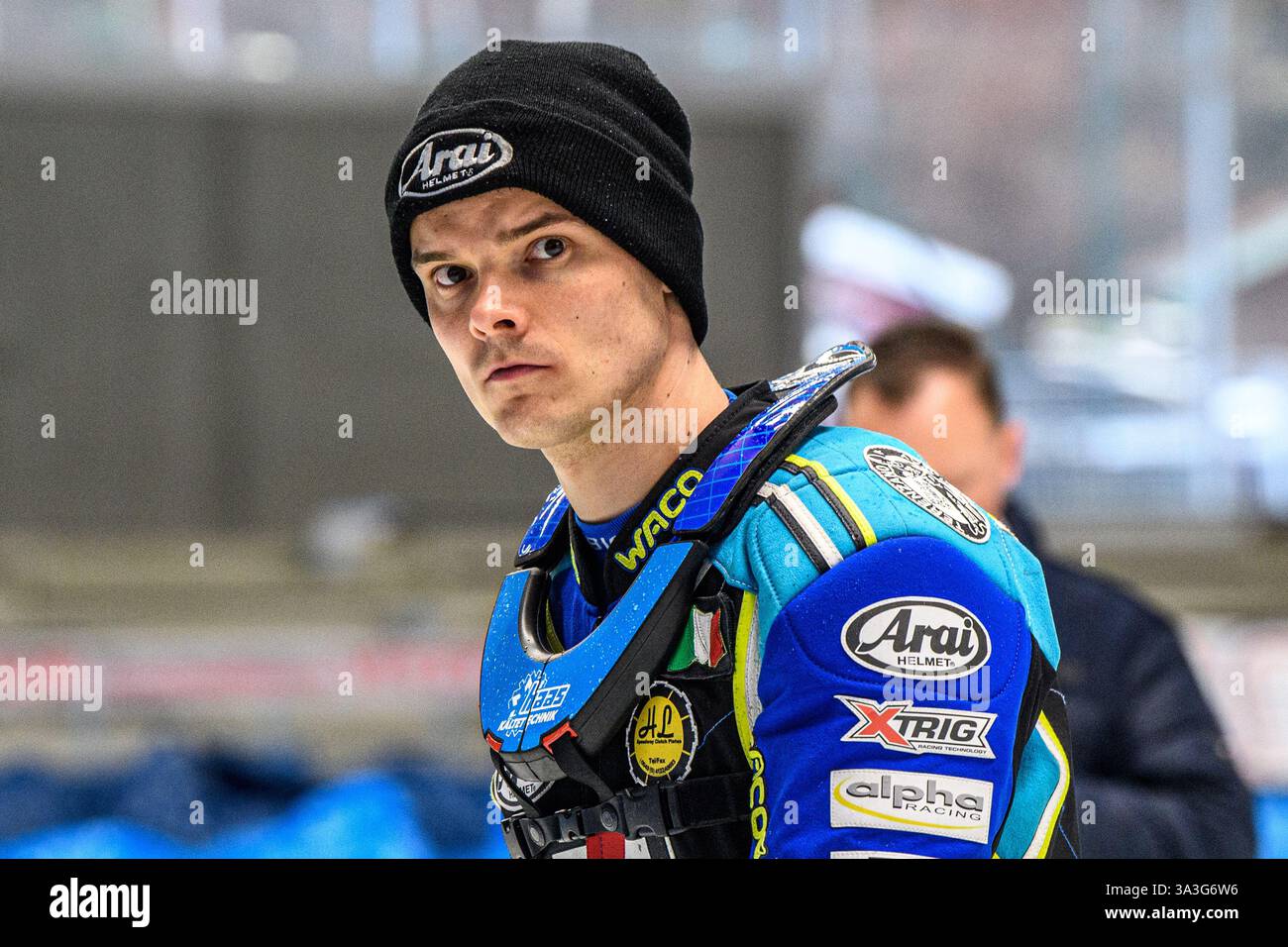 Luca Bauer (48) of Germany during practice for the Ice Speedway ...