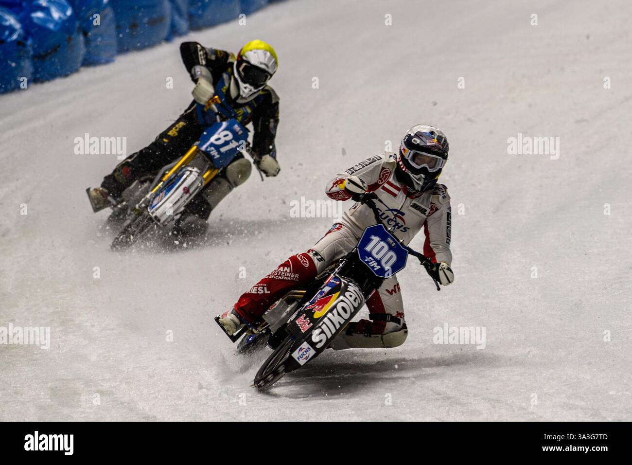 Franky Zorn (100) of Austria in White leading Jimmy Olsén (81) of ...