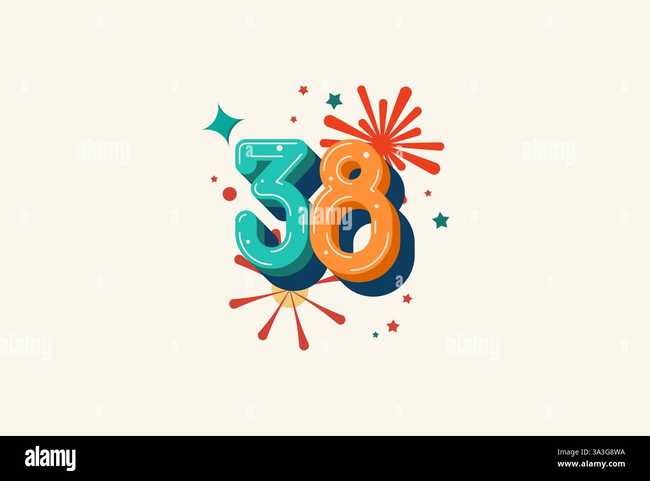 Logo Number Colorful 38th, 38th Happy Birthday or Anniversary with ...
