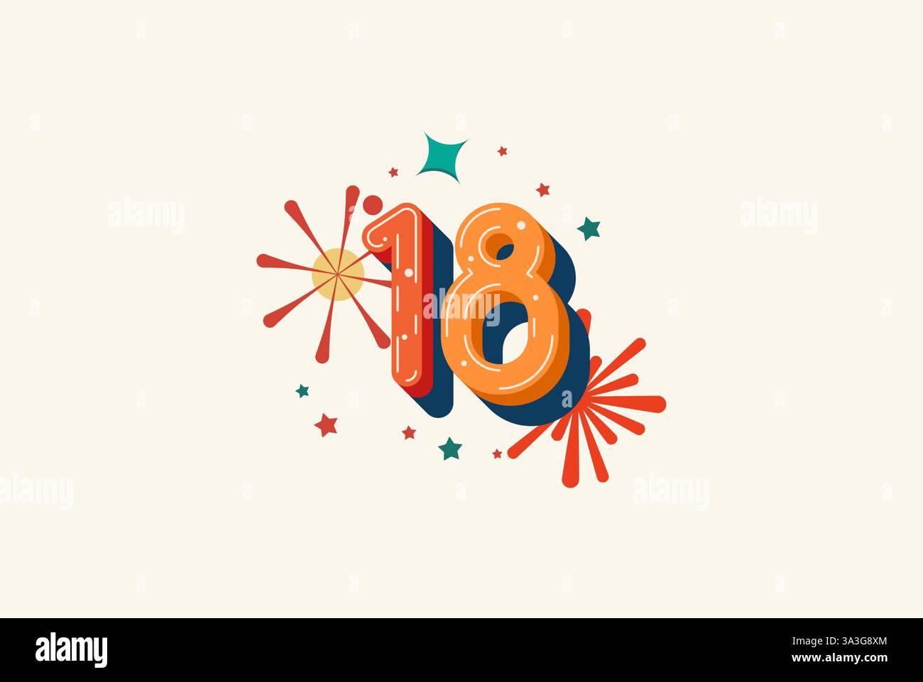 Logo Number Colorful 18th, 18th Happy Birthday or Anniversary with ...