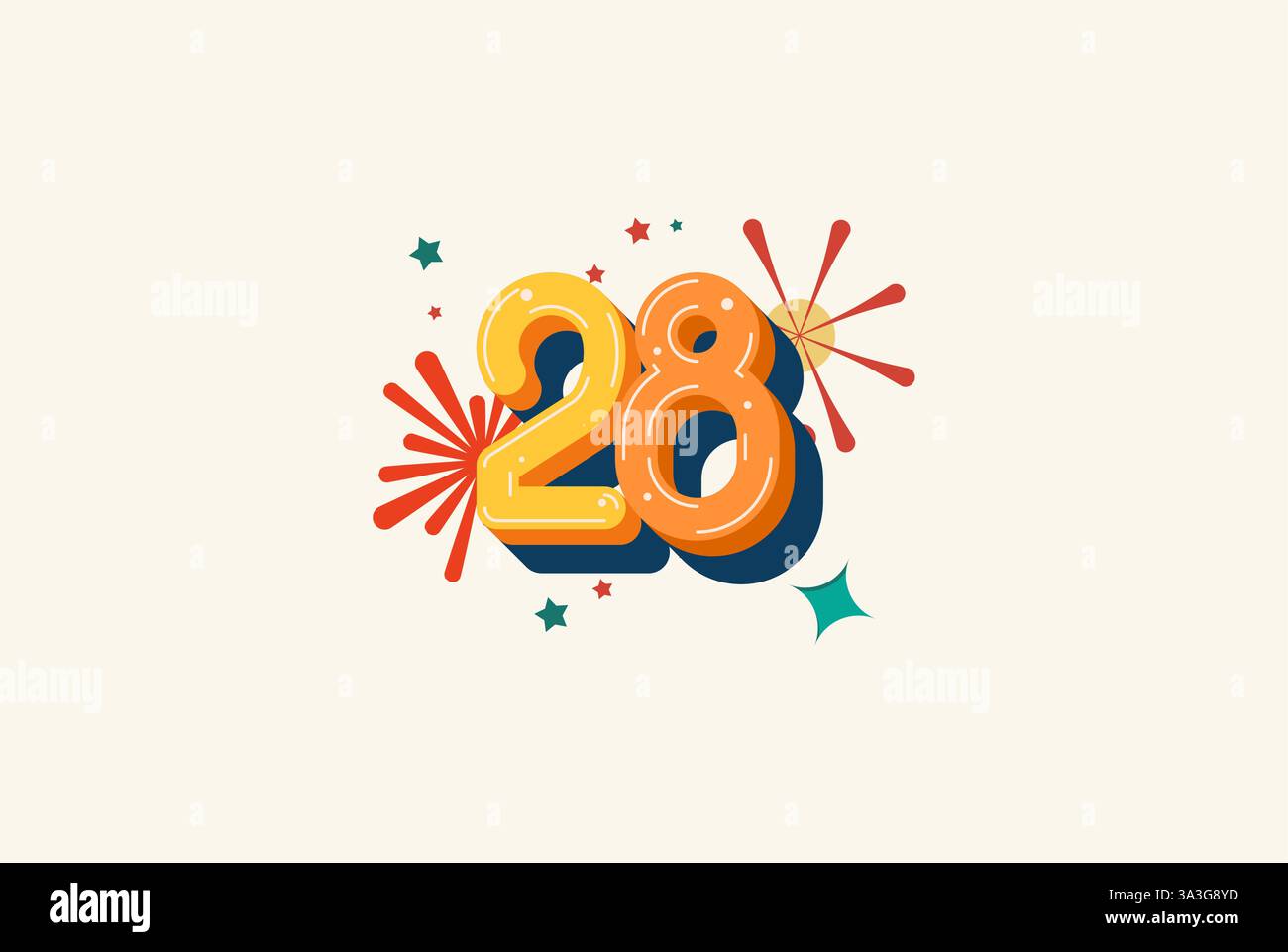 Logo Number Colorful 28th, 28th Happy Birthday or Anniversary with ...