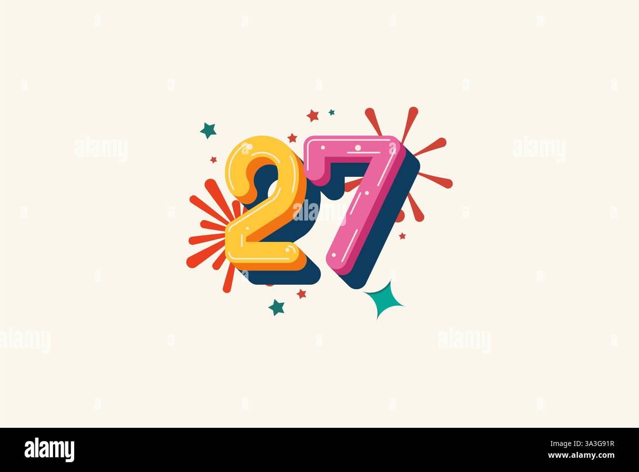 Logo Number Colorful 27th, 27th Happy Birthday or Anniversary with ...