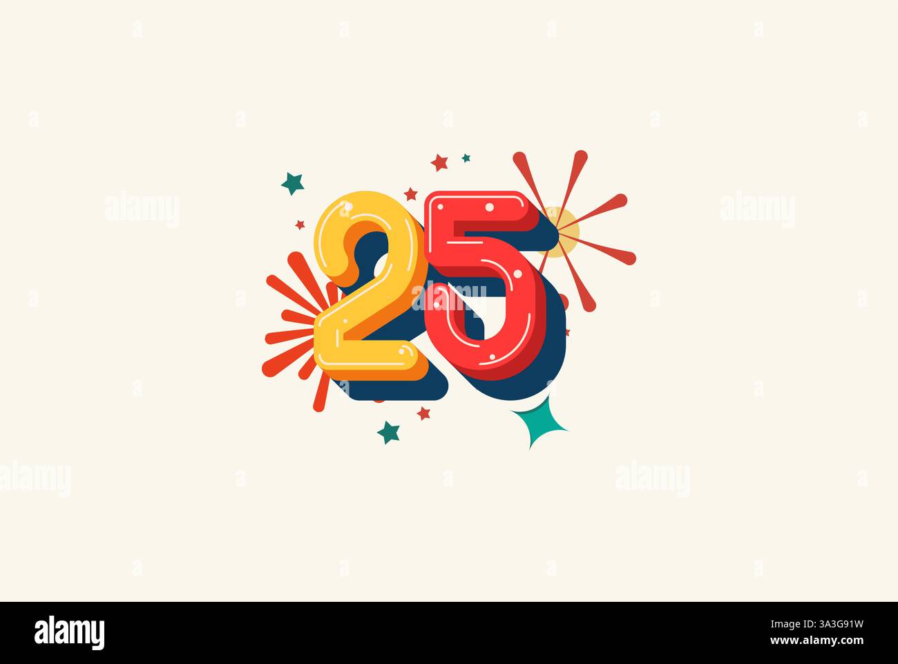 Logo Number Colorful 25th, 25th Happy Birthday or Anniversary with ...