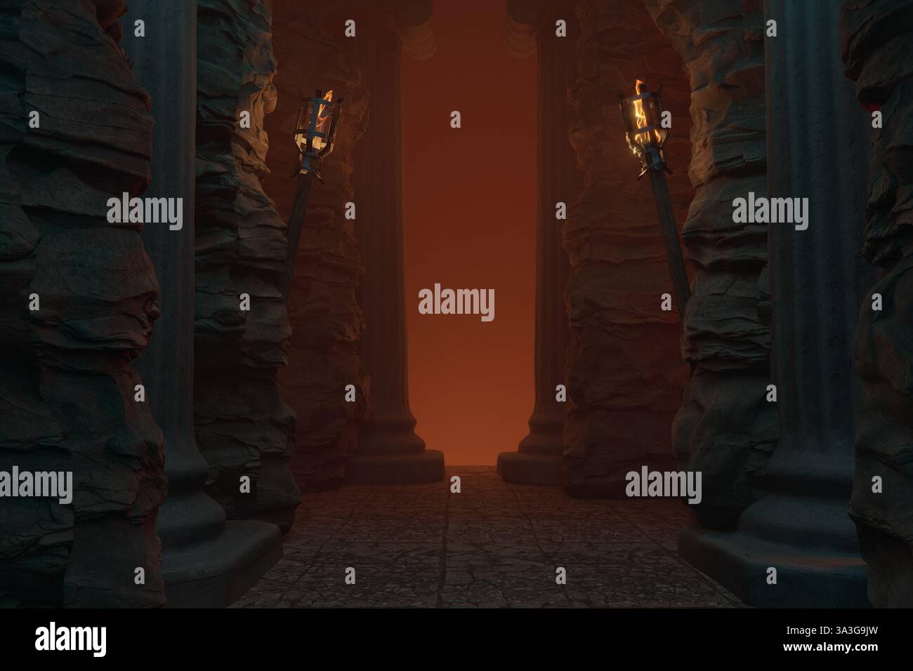 3D rendering of ancient greek temple with columns and rock walls Stock Photo - Alamy