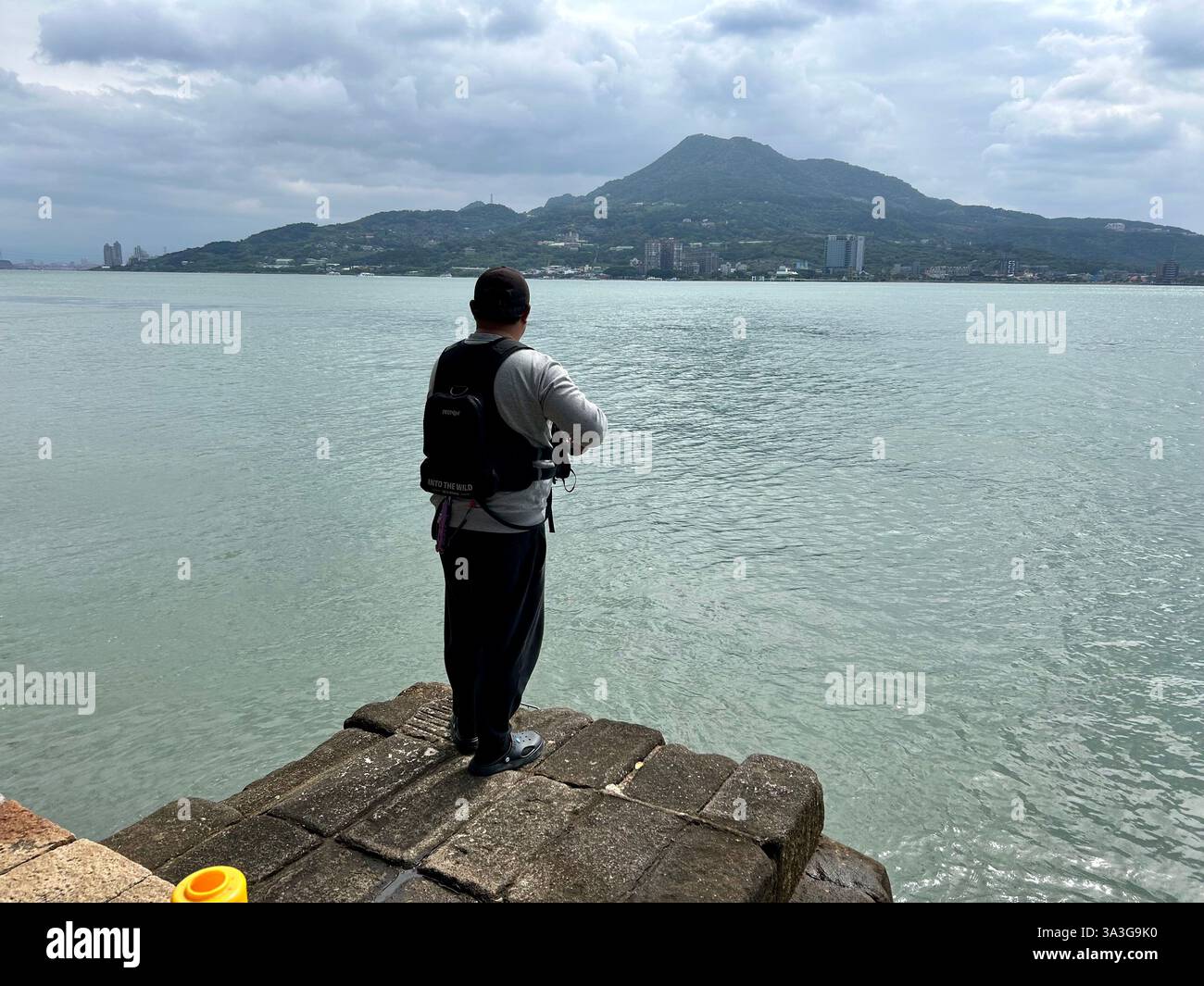 New Taipei, Taiwan, Scenic View, Local Fisherman Fishing From Behind ...