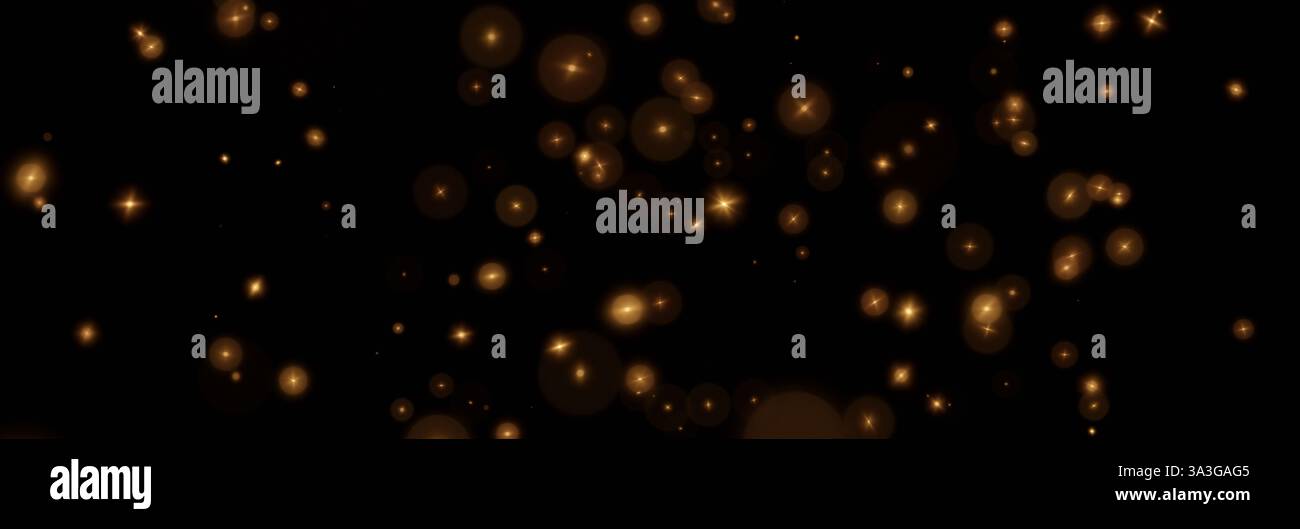 3D rendering of yellow and golden glow sparticles in front of black ...