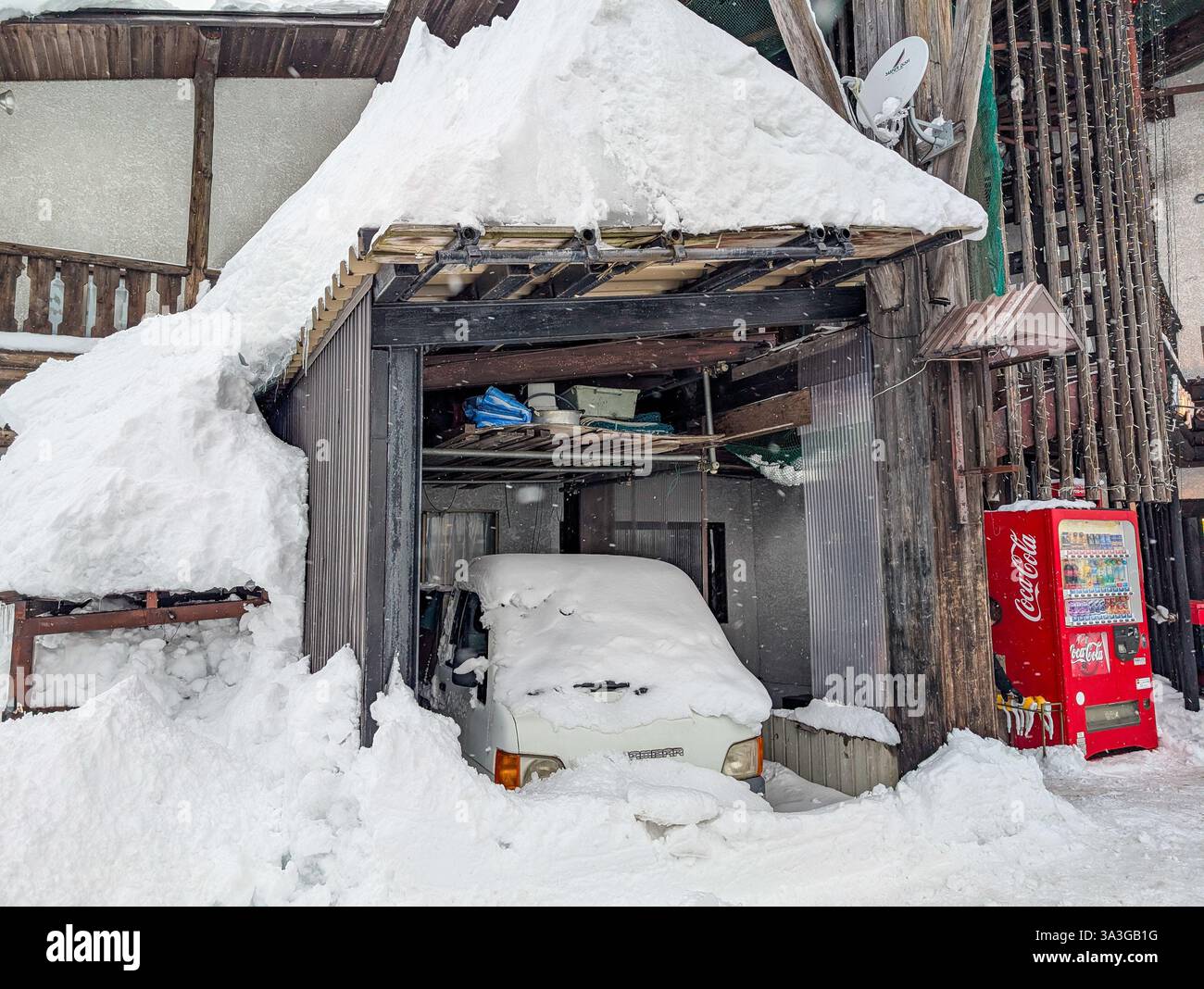 MADARAO,JAPAN - 02 14 2025: Hotels covered with deep snow in Madarao ...