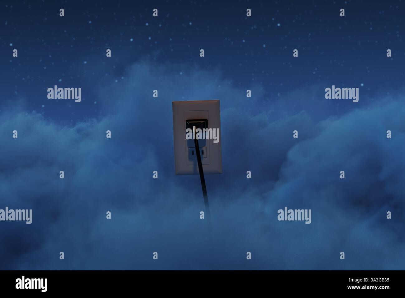 3D rendering of socket with plug in front of blue night clouds Stock Photo - Alamy