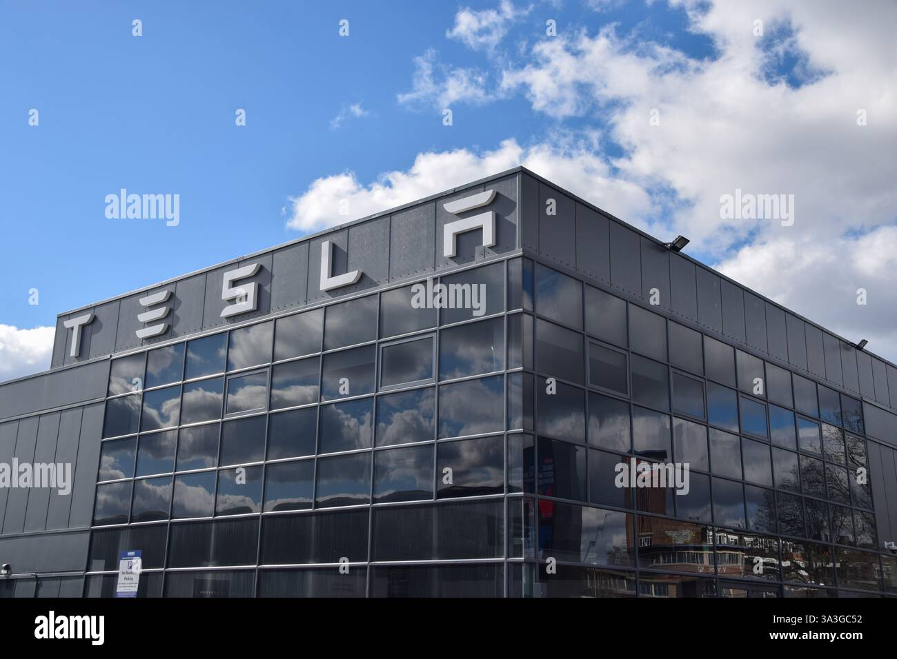London, England, UK. 15th Mar, 2025. A view of the Tesla Centre in Park ...