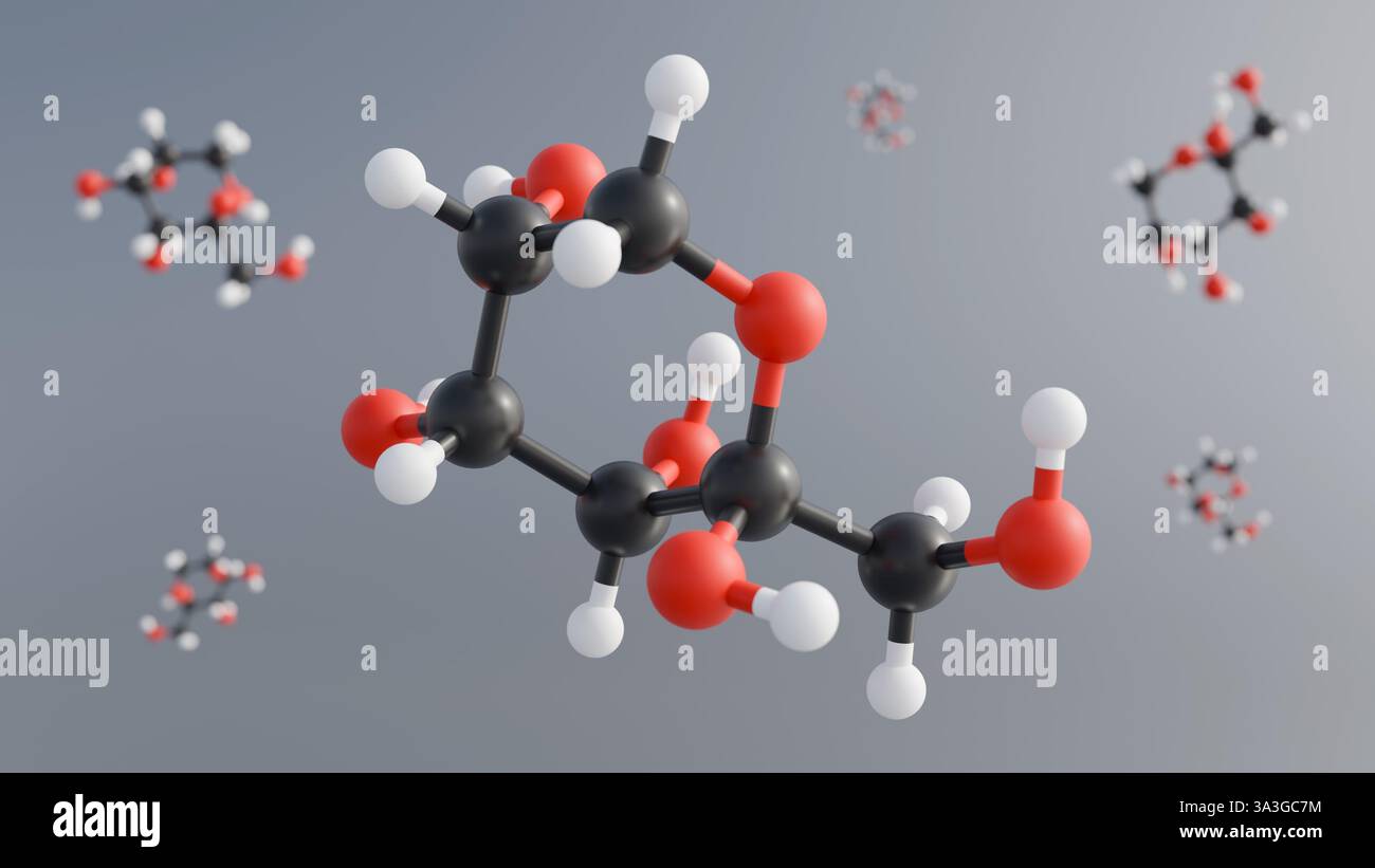 3d rendering of molecular structure of Allulose, also known as D ...