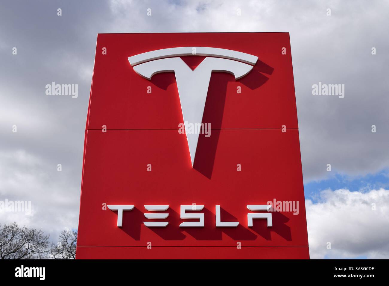London, England, UK. 15th Mar, 2025. A view of the Tesla Centre in Park ...