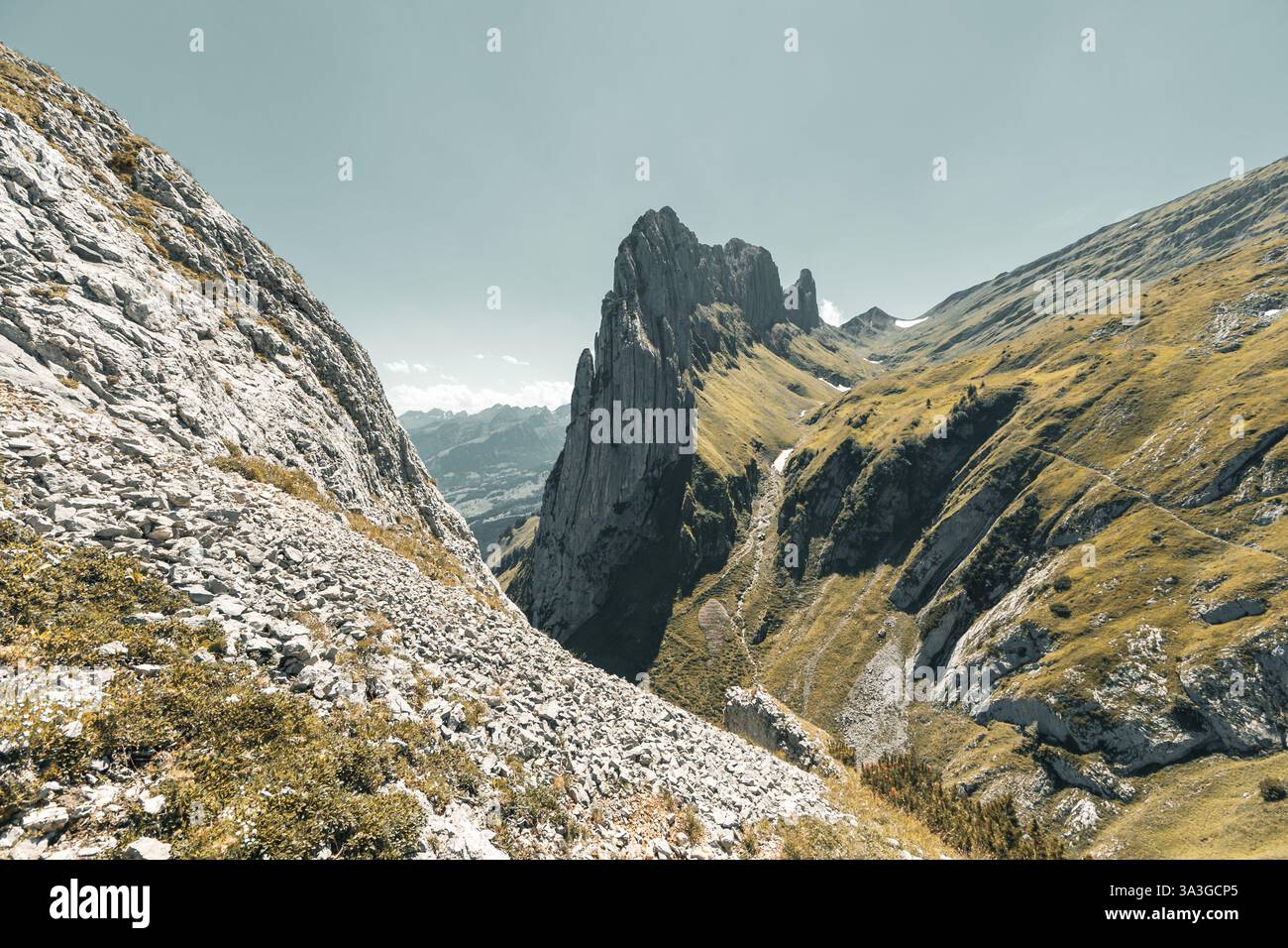 the pass crossing of saxer luecke at the alpstein alps in Appenzell ...