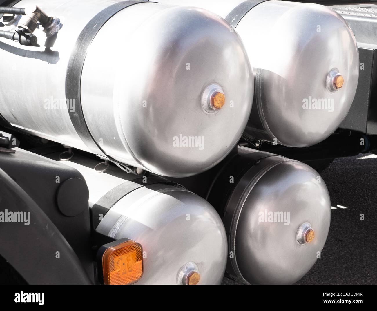 Air brake system of the truck. Black receivers with compressed air ...